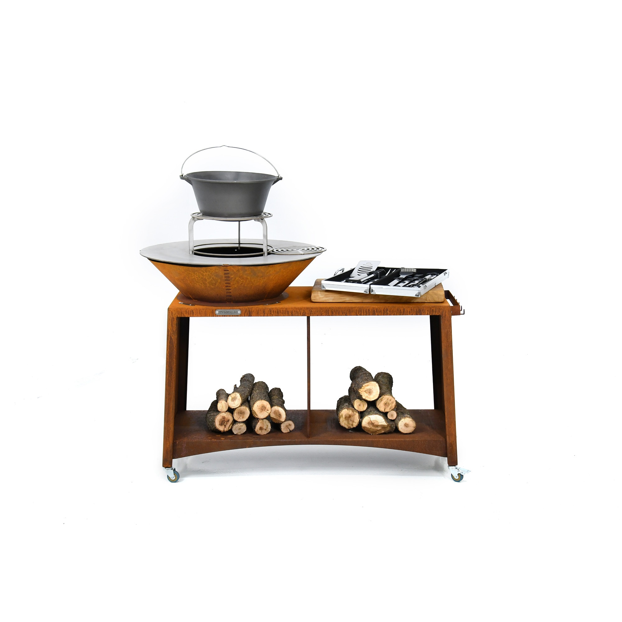 Gratar cu plita StvMetal Rotund Premium Corten cu Plita si Grill din ...