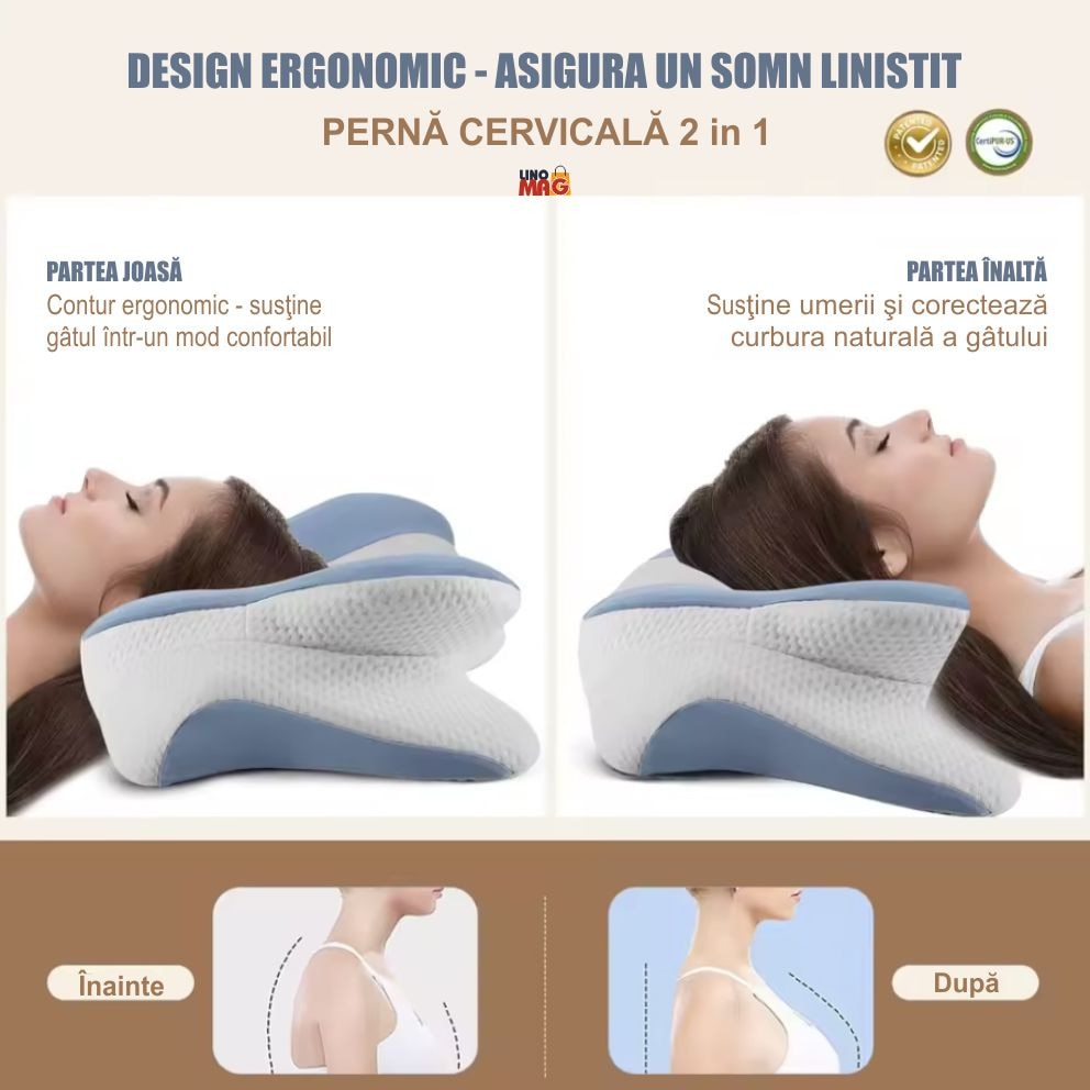 Perna Ortopedica Cervicala pentru dormit Linomag®, Spuma cu Memorie ...