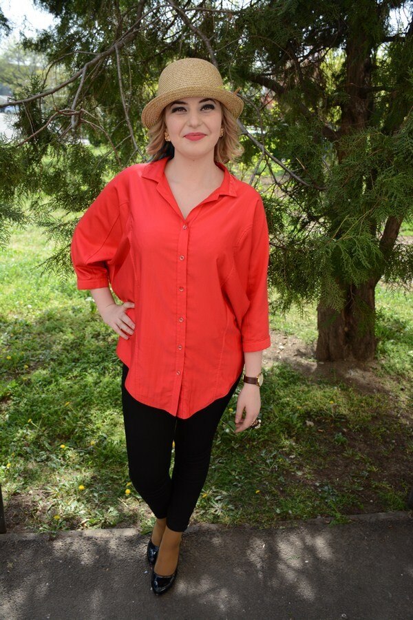 Camasa cu maneca scurta, guler rusesc,masura mare,D&J Exclusive,Rosu ...