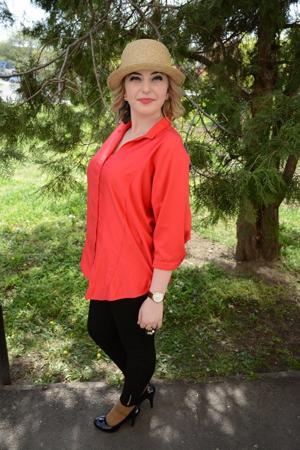 Camasa cu maneca scurta, guler rusesc,masura mare,D&J Exclusive,Rosu ...