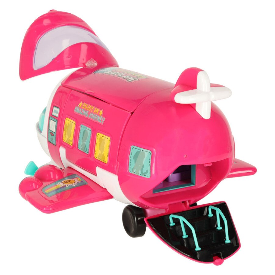 2 в 1 играчка самолет с кукла и аксесоари, розов интерактивен комплект ...