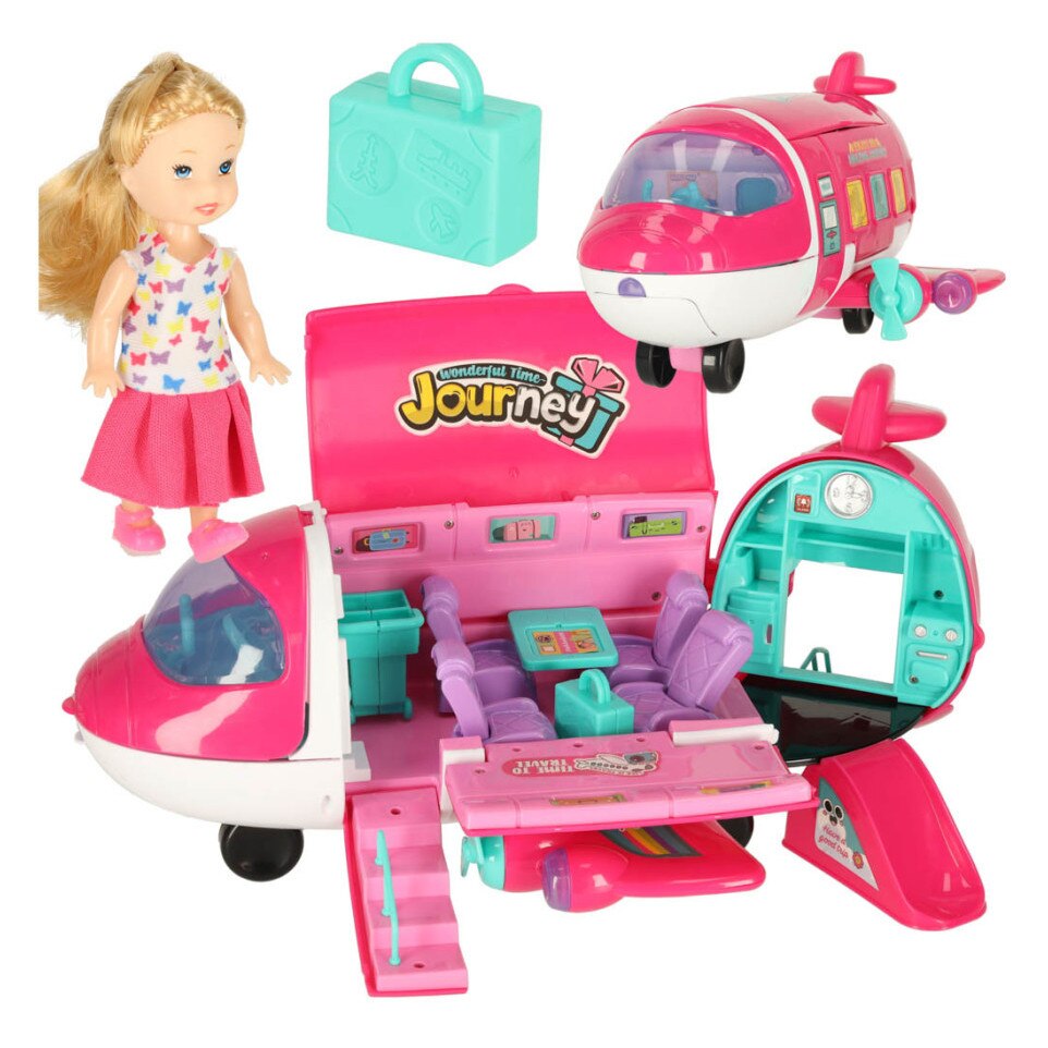 2 в 1 играчка самолет с кукла и аксесоари, розов интерактивен комплект ...