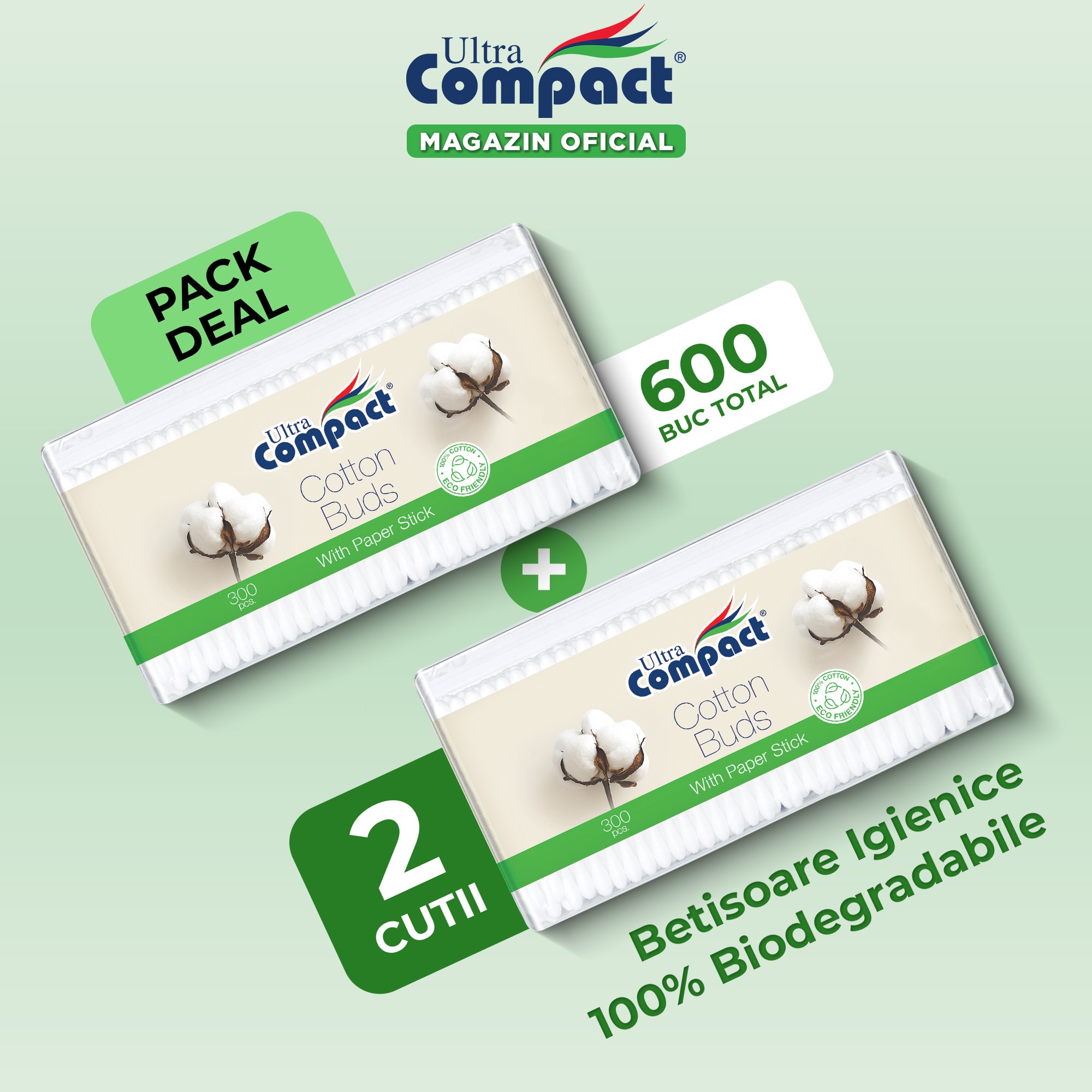 Set 2 x Betisoare igienice 100% Biodegradabile, Ultra Compact, 100% ...