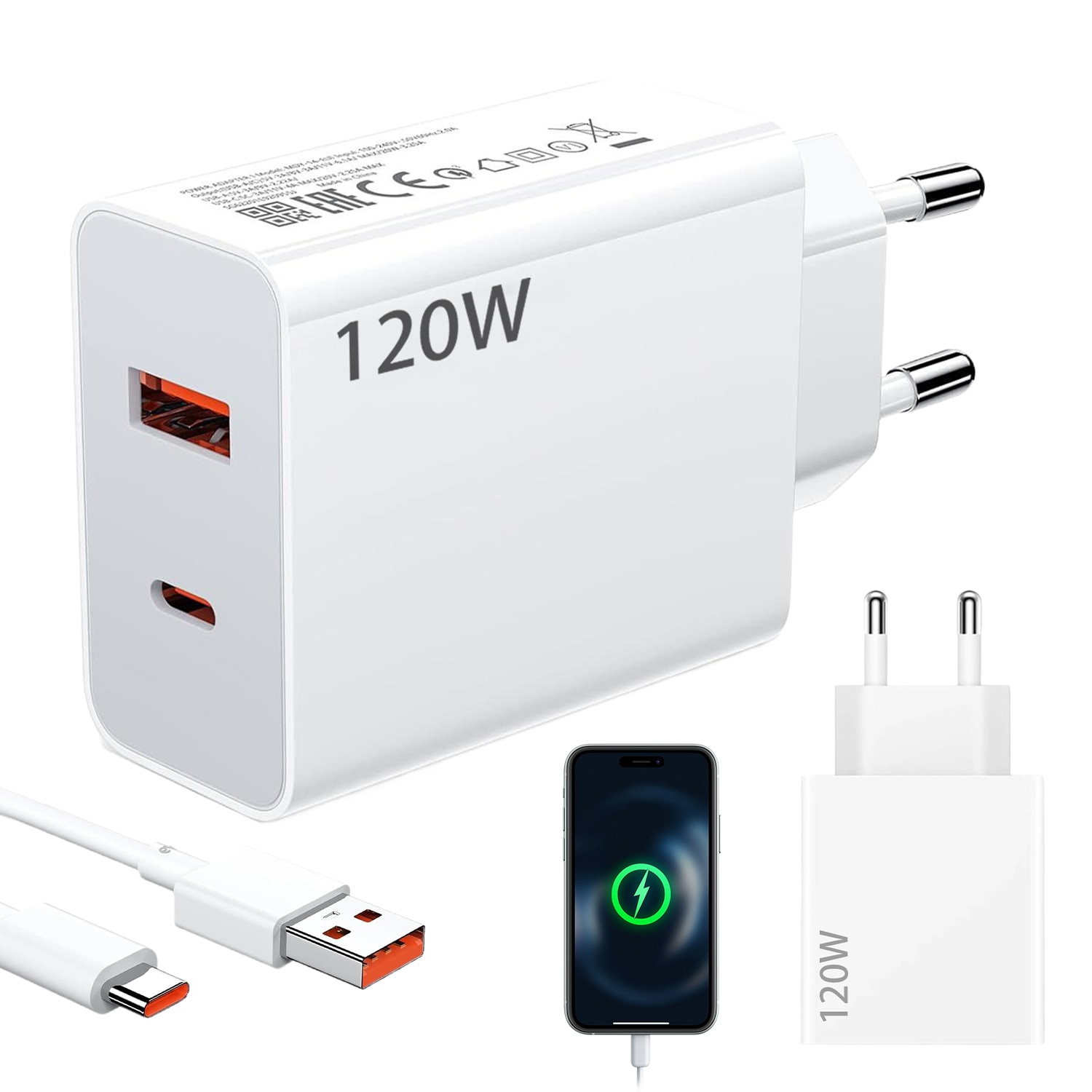 Incarcator USB 120W Mi Turbo Charge pentru Xiaomi cu cablu de incarcare ...