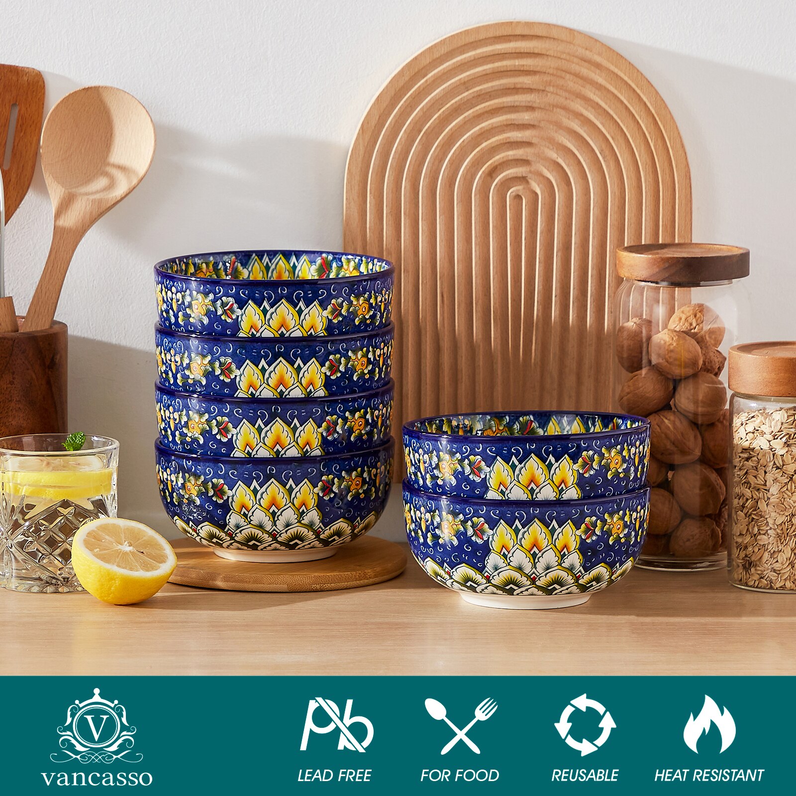 Set 6 boluri din ceramica Vancasso, Bohemian, 5.8 inch, 28oz ...