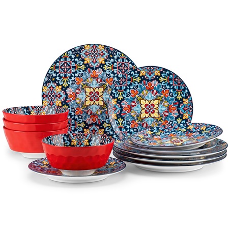 Set de vase ceramice Vancasso, 12 piese, design boho, culori vibrante ...