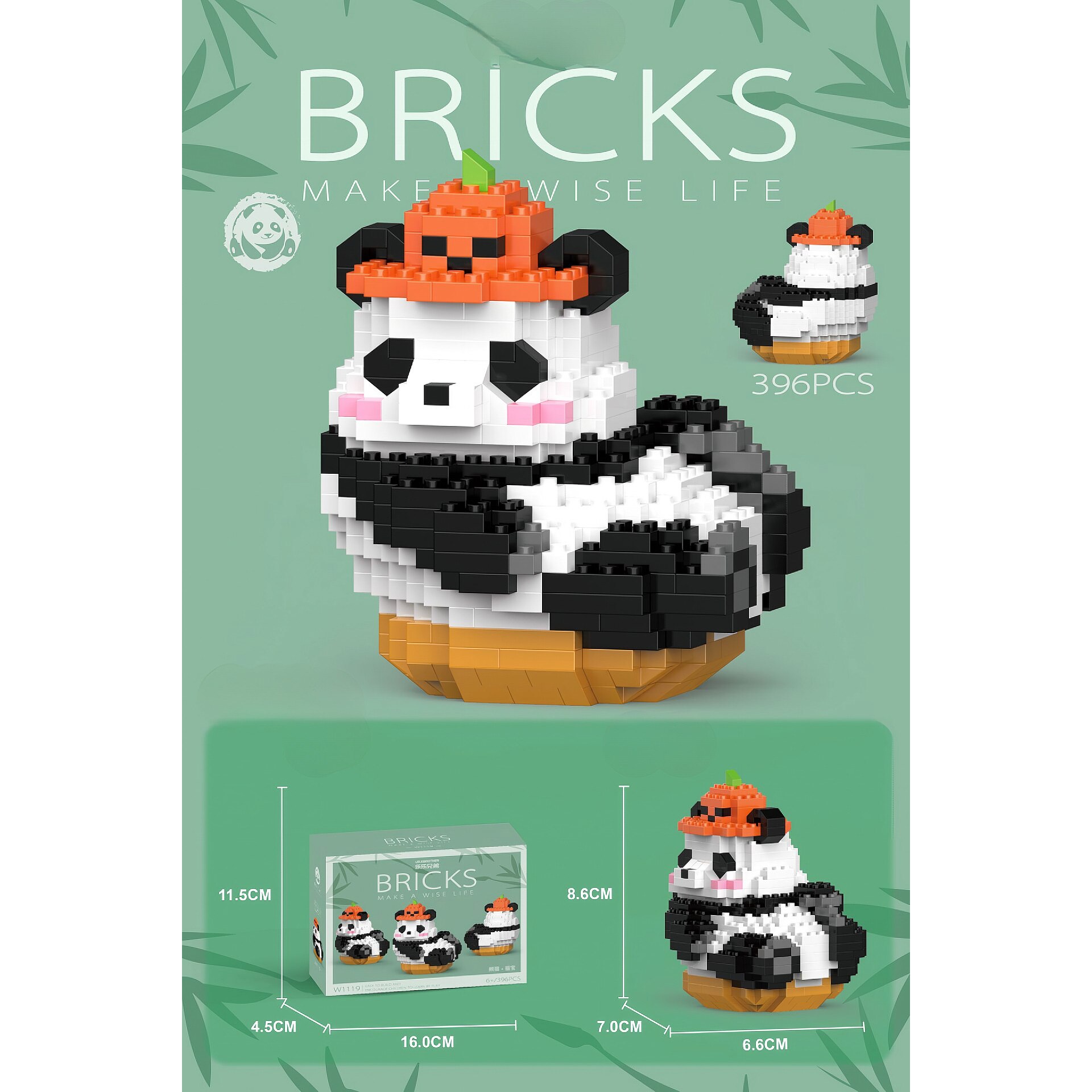 Set De Constructie Panda Lenes cu Palarie Dovleac Innovium™, 396 Piese ...