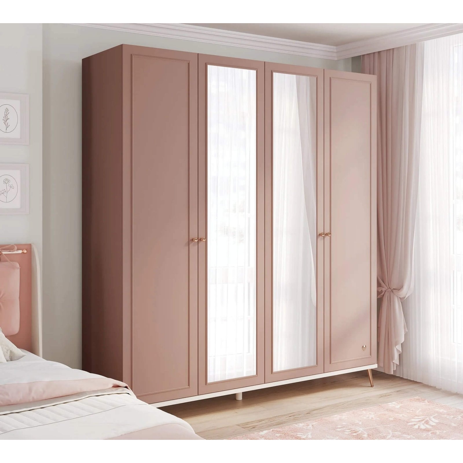 Dulap Premium 4 Usi Elegance Roz-Crem cu Ventilatie si Sisteme Premium ...