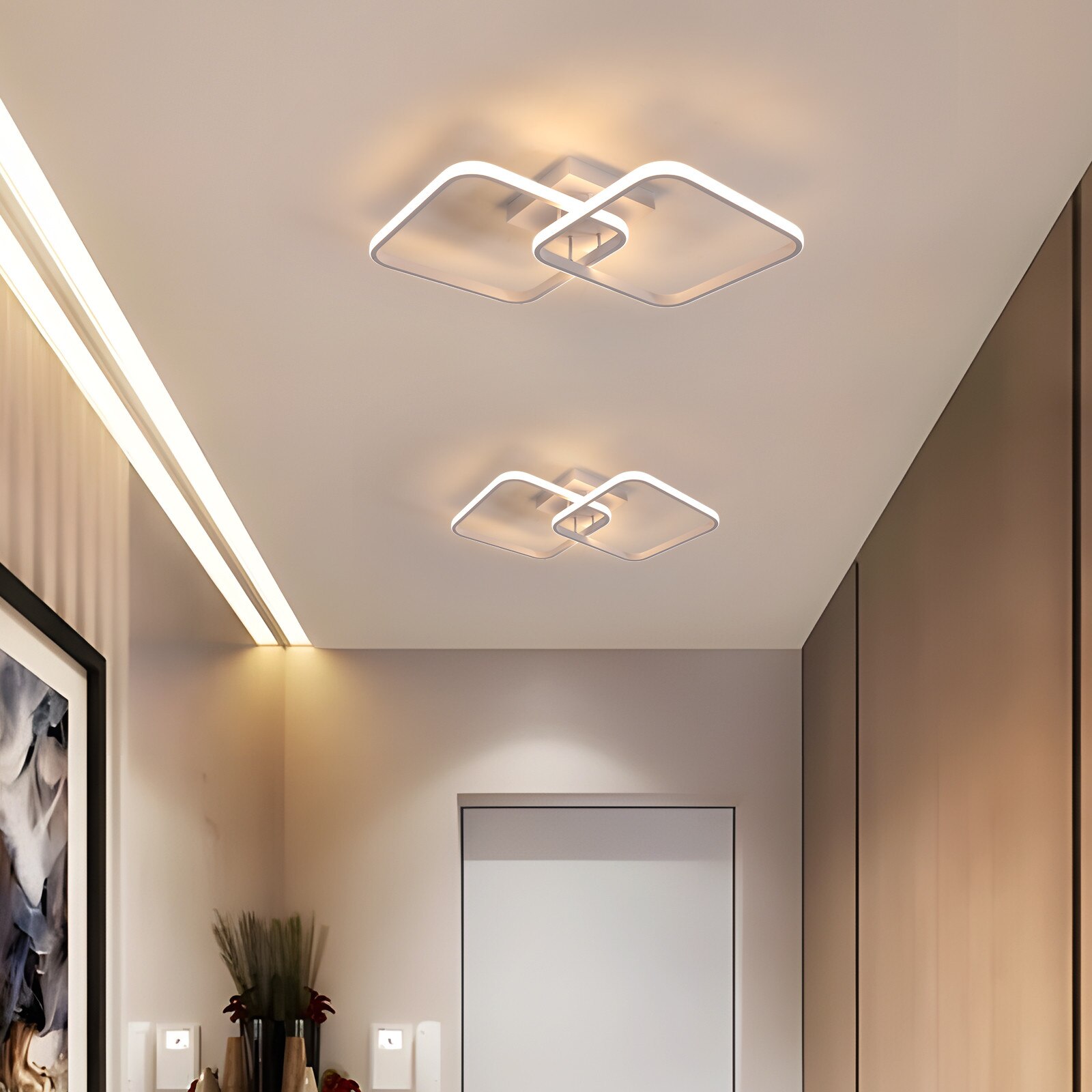 Plafoniera LED Moderna, Goeco,42W, 3000K, Lumina Calda, Alba, Patrata ...