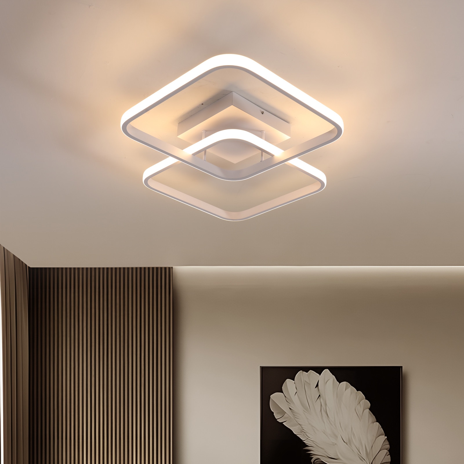 Plafoniera LED Moderna, Goeco,42W, 3000K, Lumina Calda, Alba, Patrata ...