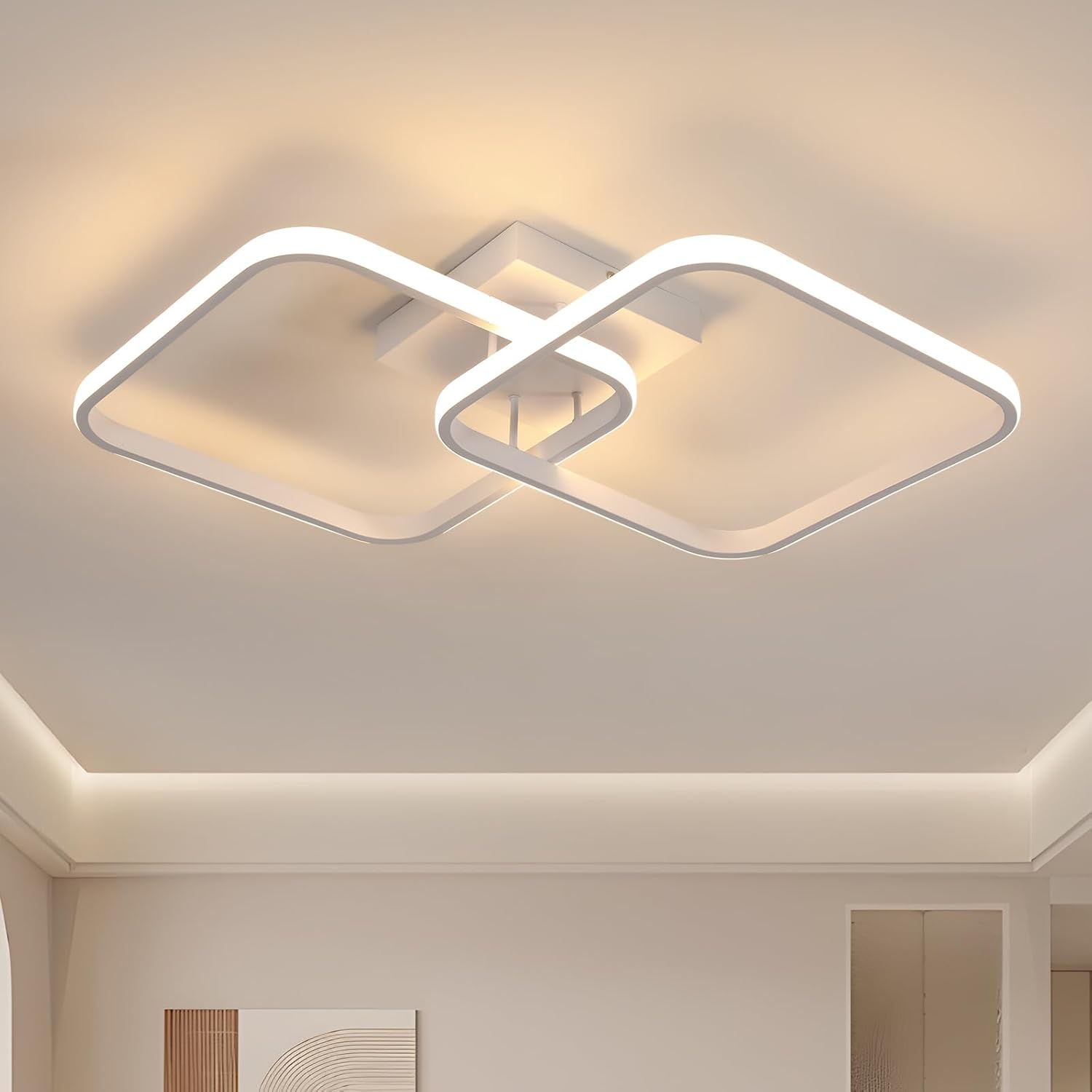 Plafoniera LED Moderna, Goeco,42W, 3000K, Lumina Calda, Alba, Patrata ...
