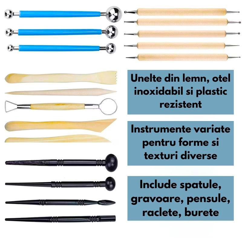 Set 24 Unelte Modelare Ceramica si Lut – Kit Sculptura, Hobby Handmade ...