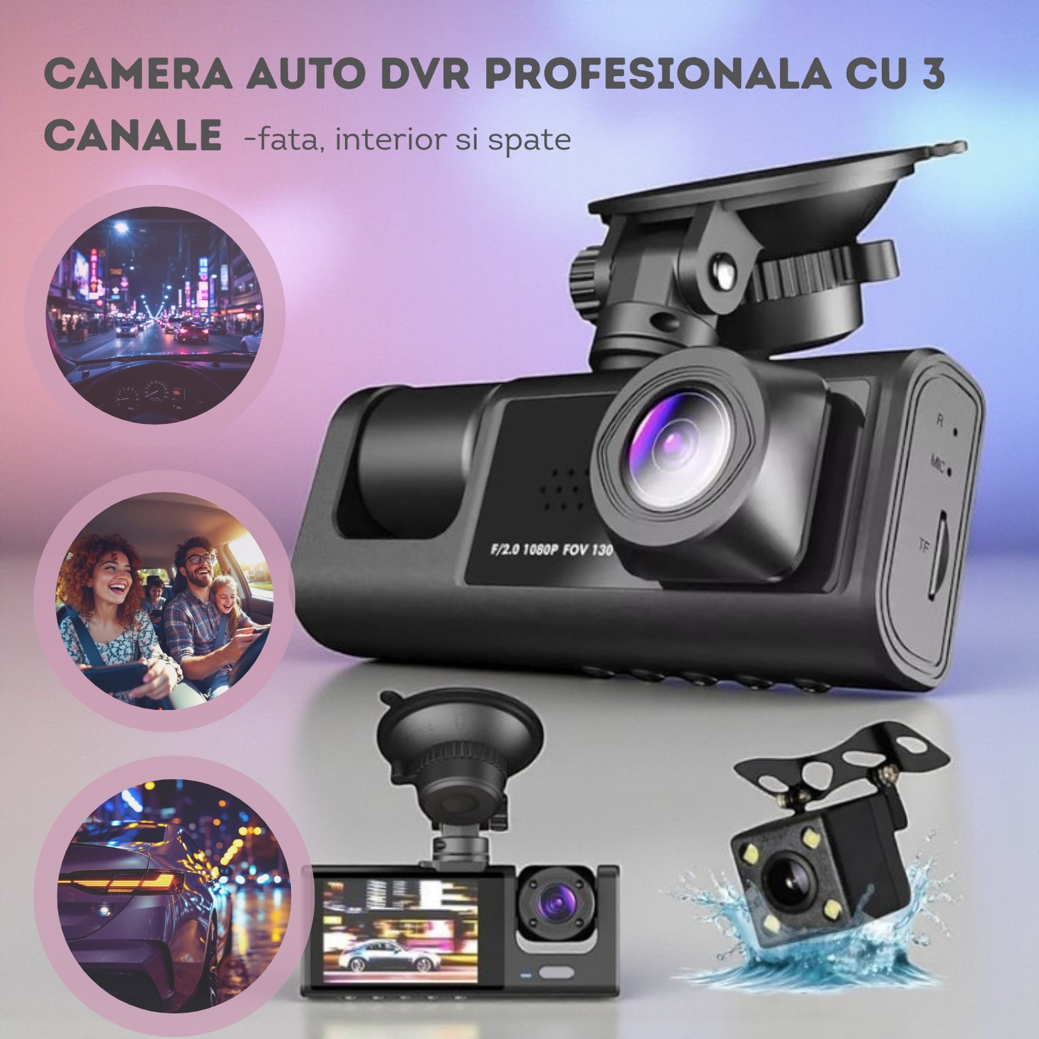 Camera Auto De Bord DVR, Tripla, Camera High PRO Full HD 1080P, 3 ...