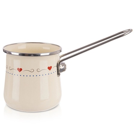 Ibric emailat Orion, 600 ml, crem cu motiv inima, inox - eMAG.ro