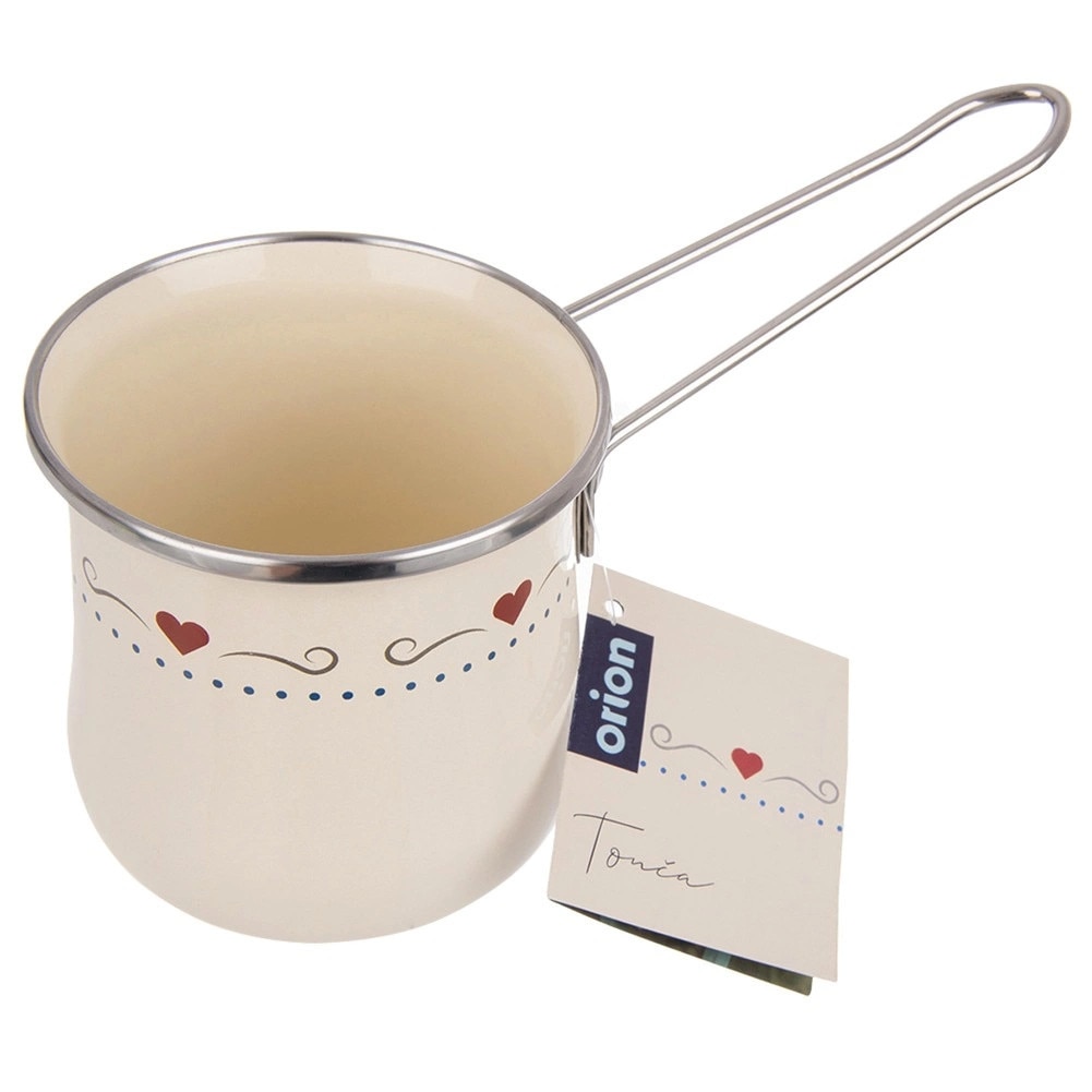 Ibric emailat Orion, 600 ml, crem cu motiv inima, inox - eMAG.ro
