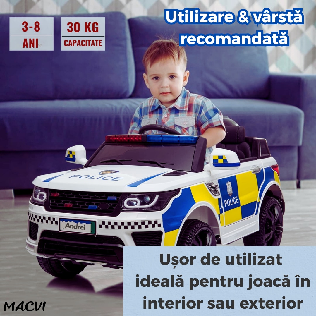 Macvi® Elektromos Rendőrautó Gyerekeknek 12V Távirányítóval, Fényekkel ...