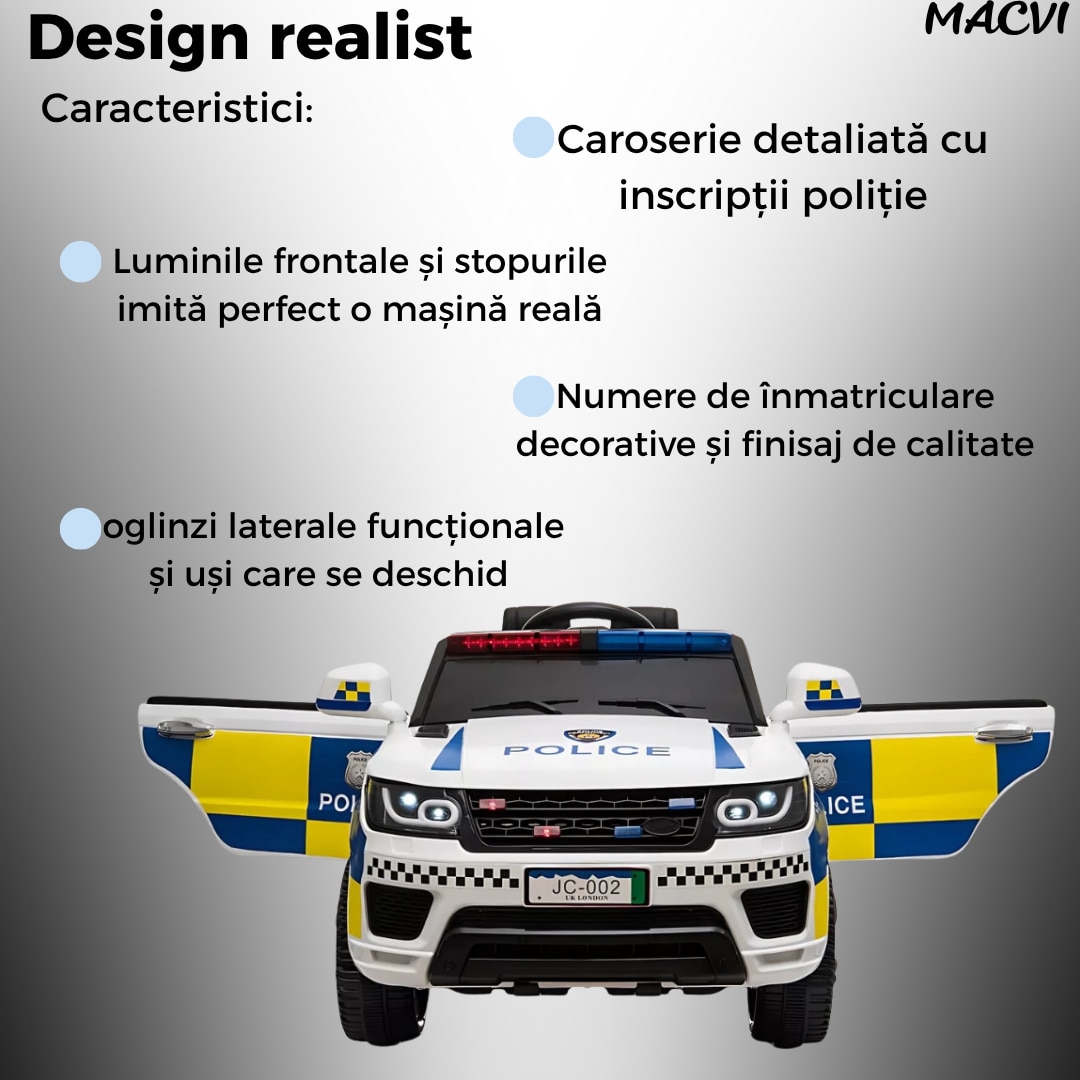 Macvi® Elektromos Rendőrautó Gyerekeknek 12V Távirányítóval, Fényekkel ...
