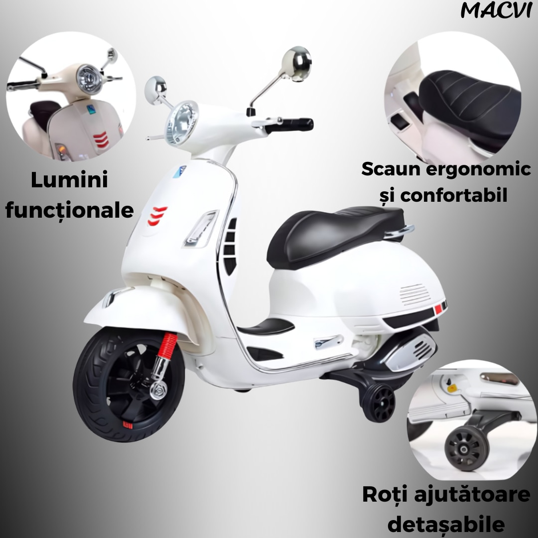 Macvi elektromos robogó 3–8 éves gyermekeknek, valósághű Vespa dizájn ...