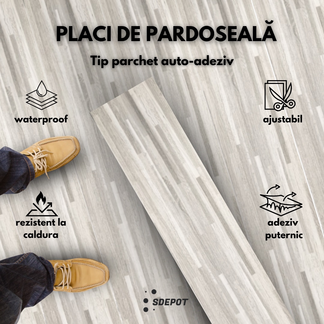 Set 36 Placi Pardoseala Autoadezive SDEPOT, PVC, Rezistente la Apa si ...