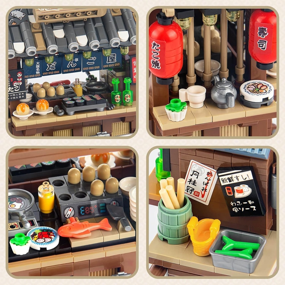 Комплект мини блокчета, buyya, японска къща Такояки, 951 части, улична ...