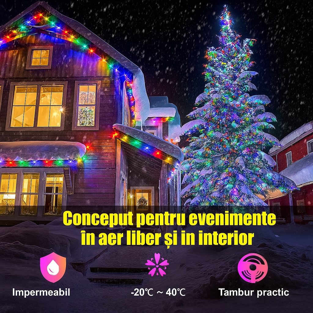 Instalatie de Craciun Nevermore Smart RGB, 200 LED-uri, 20m, Schimbare ...