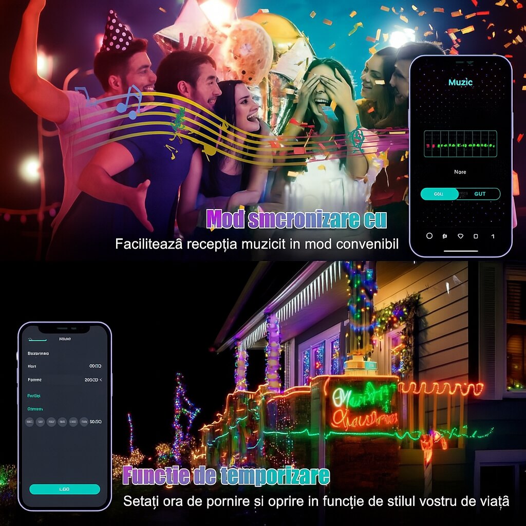 Instalatie de Craciun Nevermore Smart RGB, 200 LED-uri, 20m, Schimbare ...