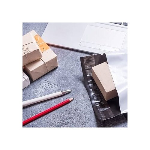 Plicuri pentru Curierat 185x235+50mm, Autoadeziv, Polietilena, Alb/Gri ...
