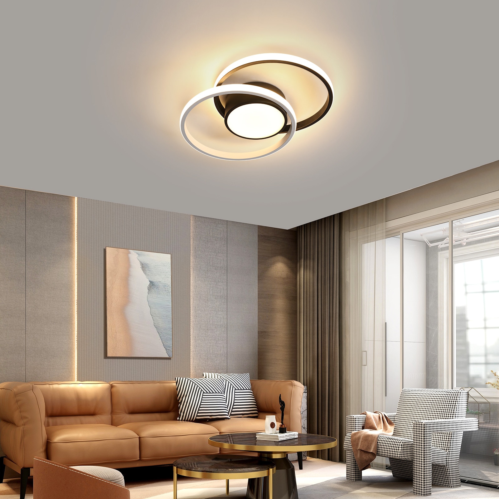 Lampa de tavan LED, Goeco, Rotunda, Neagra, Lumina Calda 3000K, 42W ...