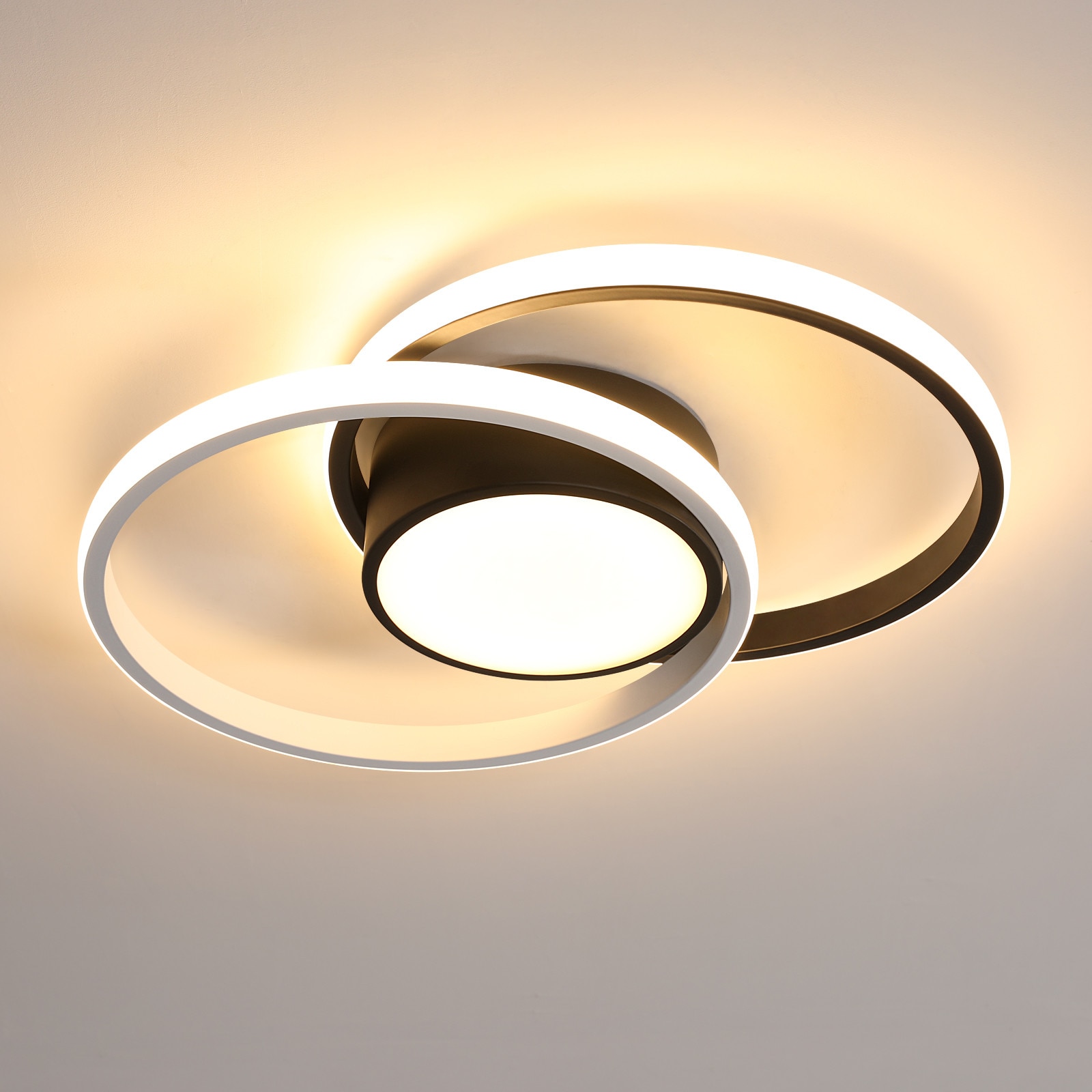 Lampa de tavan LED, Goeco, Rotunda, Alb+Negru, Lumina Calda 3000K, 42W ...