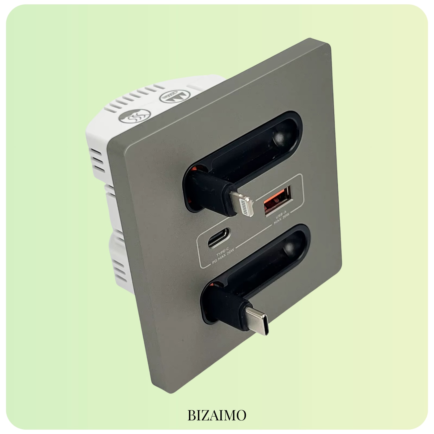 Priza de perete BIZAIMO® cu Incarcare Rapida 20W, Cabluri retractabile ...