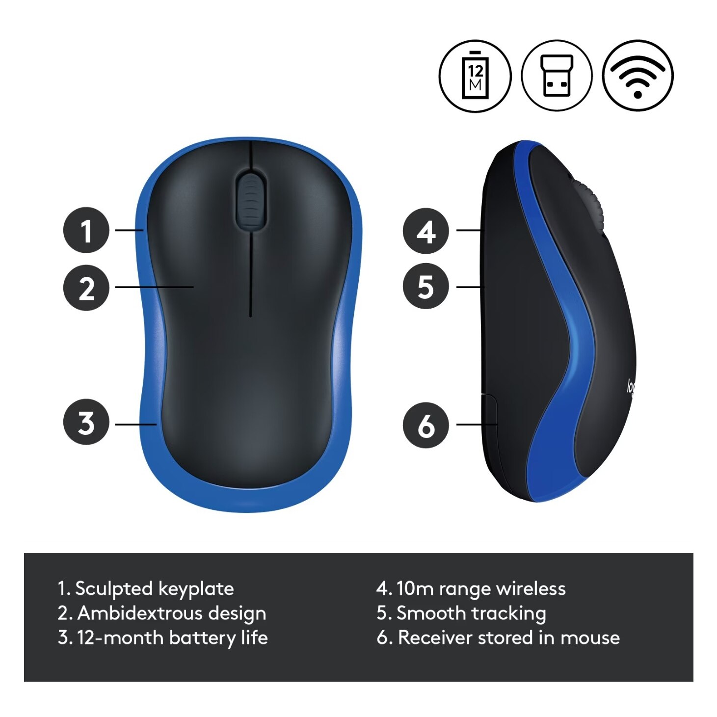 Mouse M185, USB, Albastru - eMAG.ro