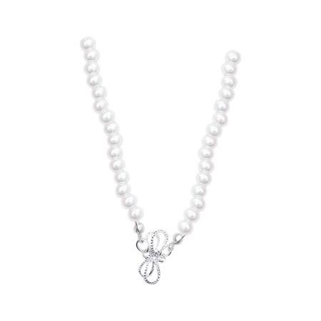 Colier dama CK, perle sintetice, argintiu, lungime 42cm, design elegant ...