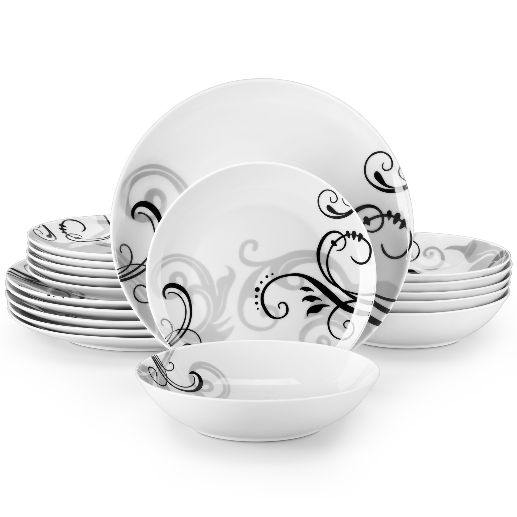 Malacasa ZOEY porcelán étkészlet, 18 darabos, fehér, virágdíszekkel, 6 ...