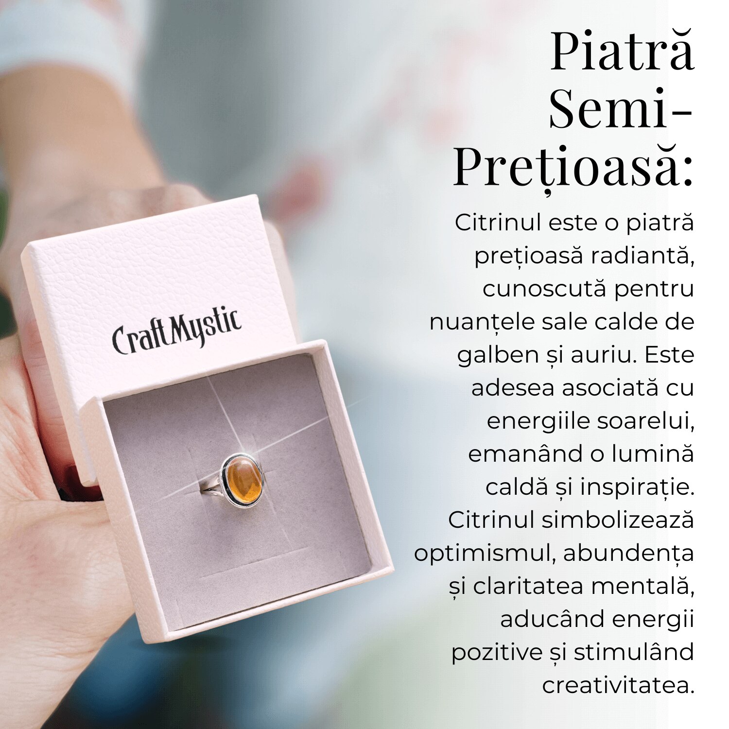 Inel Ajustabil Argintiu cu Citrin Natural - eMAG.ro