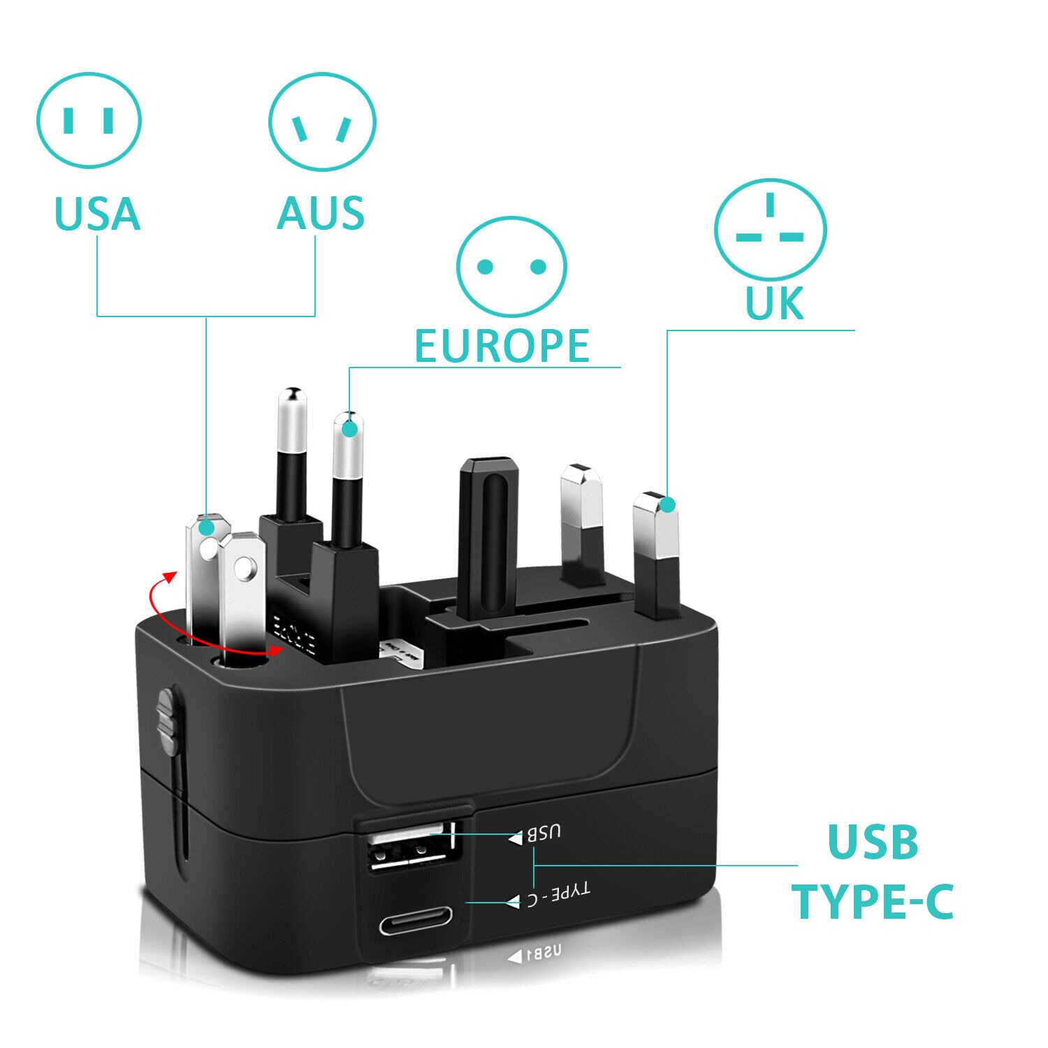 Adaptor priza si incarcator ZAFIT® UK/USA/EU/Australia/Asia, Priza AC ...
