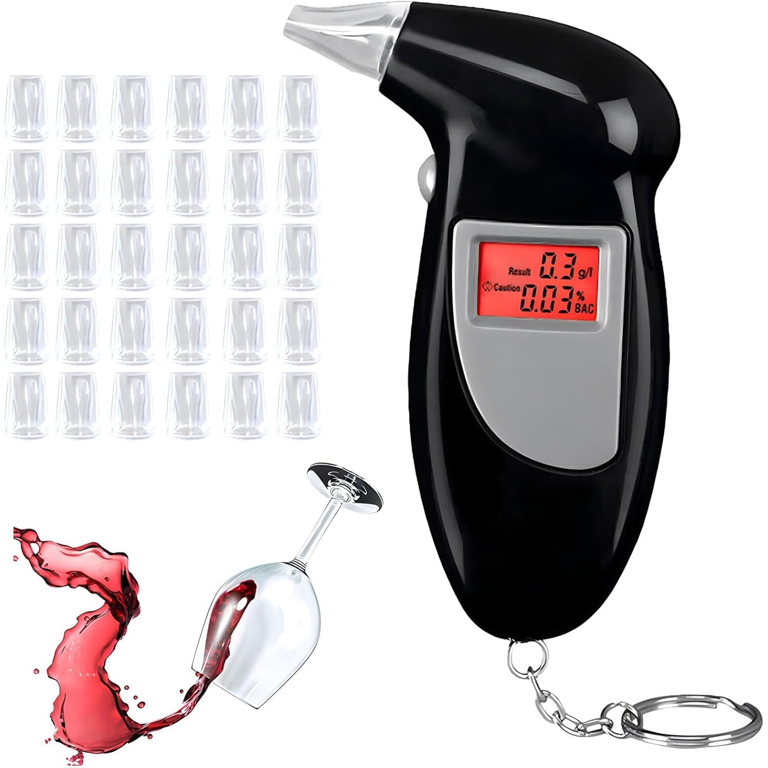 Tester de alcoolemie，cu 30 de mustiucuri, detector de alcool portabil ...