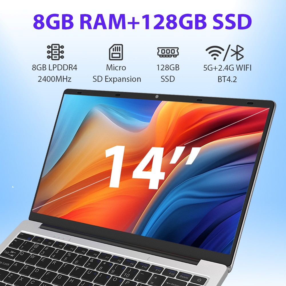Лаптоп с процесор Intel Celeron J4105 14", 8GB RAM, 128GB SSD, 1920* ...