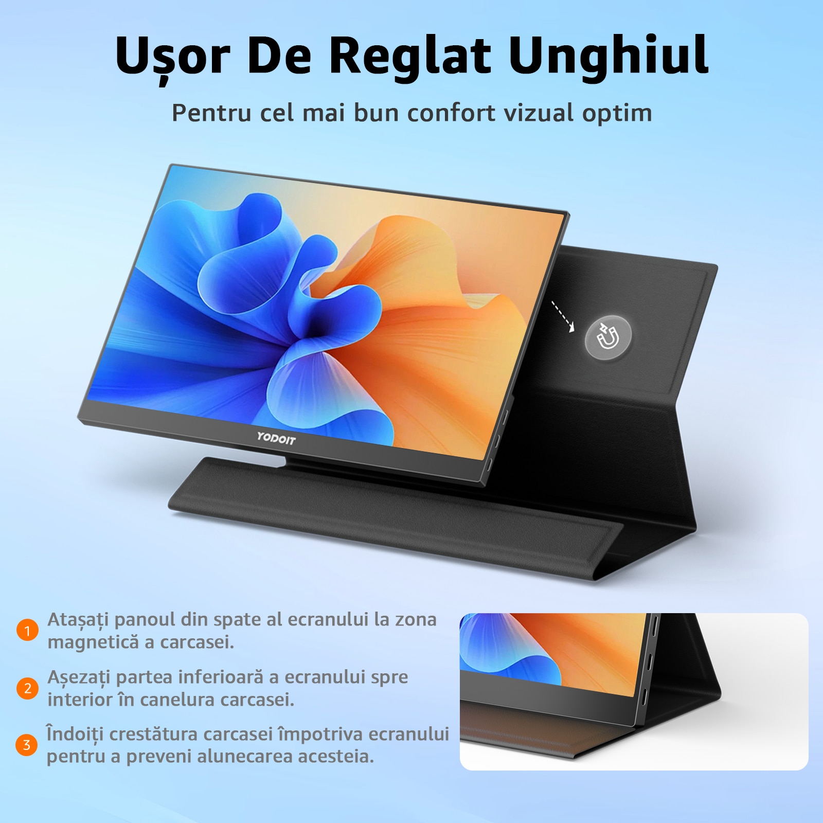 Monitor Portabil 15.6'', Panou IPS, FHD 1920×1080, 16:9, Yodoit ...