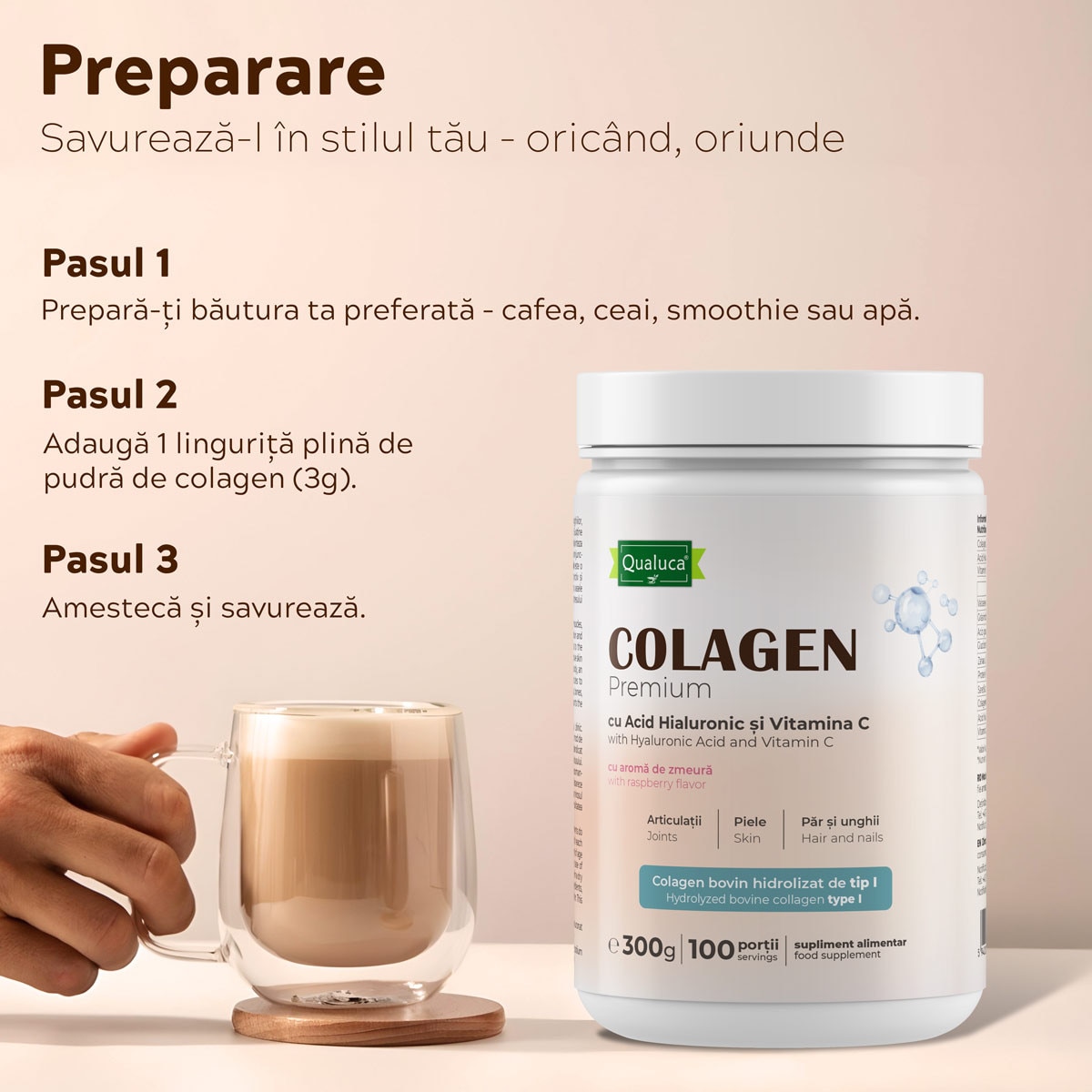 Colagen Premium Articulatii - Colagen Pudra [300g], Acid Hialuronic si ...