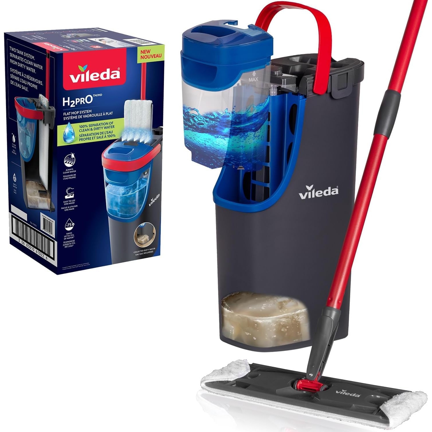 Set mop de podea Vileda H2Pro cu găleată, sistem de curățare igienic ...