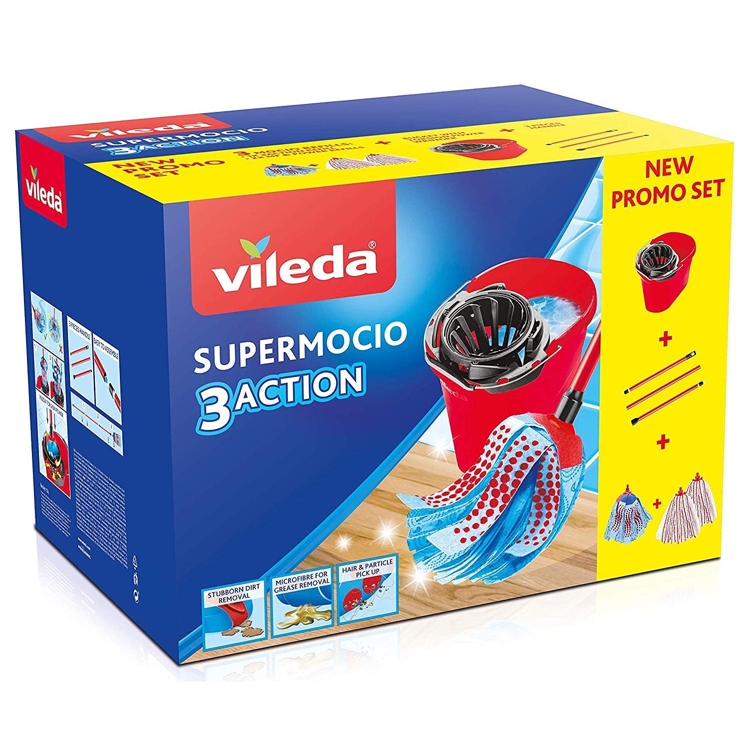 Set mop Vileda Supermocio Box, 2 lavete microfibră, 1 buclă cu 3 ...
