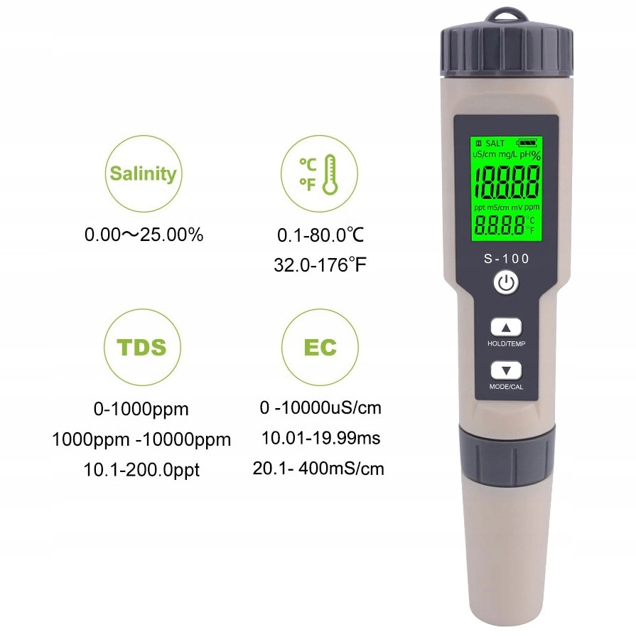Tester profesional de calitate apa Salinitate/TDS/EC/Temperatura ...