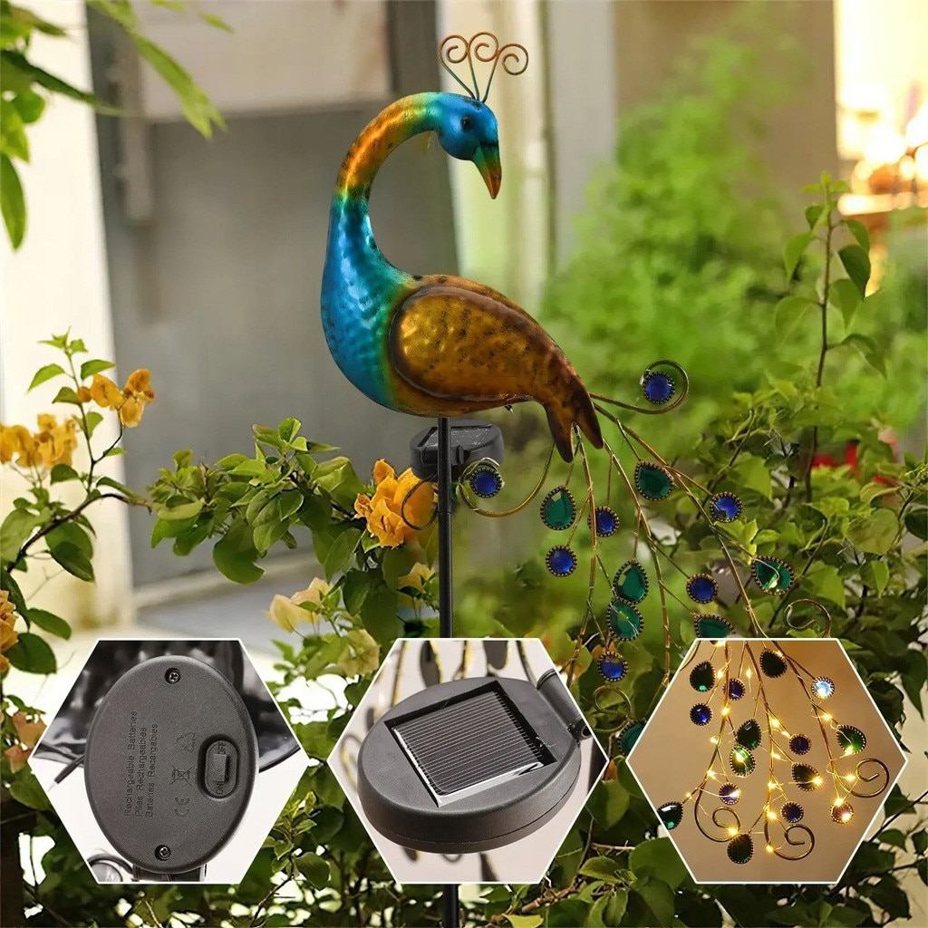 Lampa solara de gradina paun Tessa, decorativa, iluminare LED, panou ...