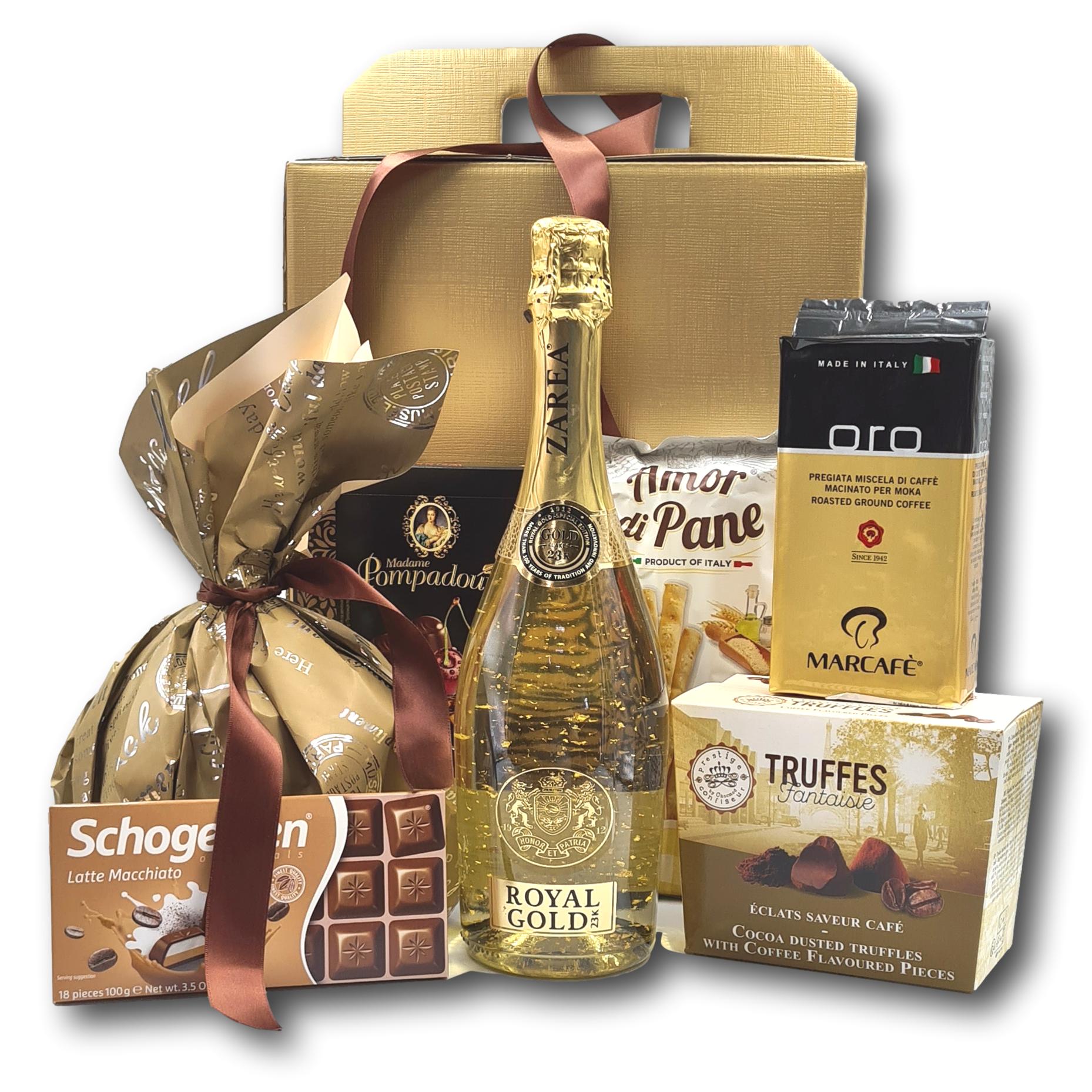 Pachet cadou elegant, CADOURI PREMIUM®, model Royal Gold, cu spumant ...