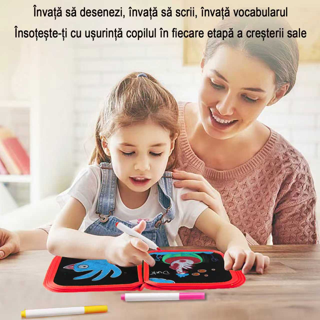 Set reutilizabil de carti de desen si colorat portabile, 14 pagini de ...