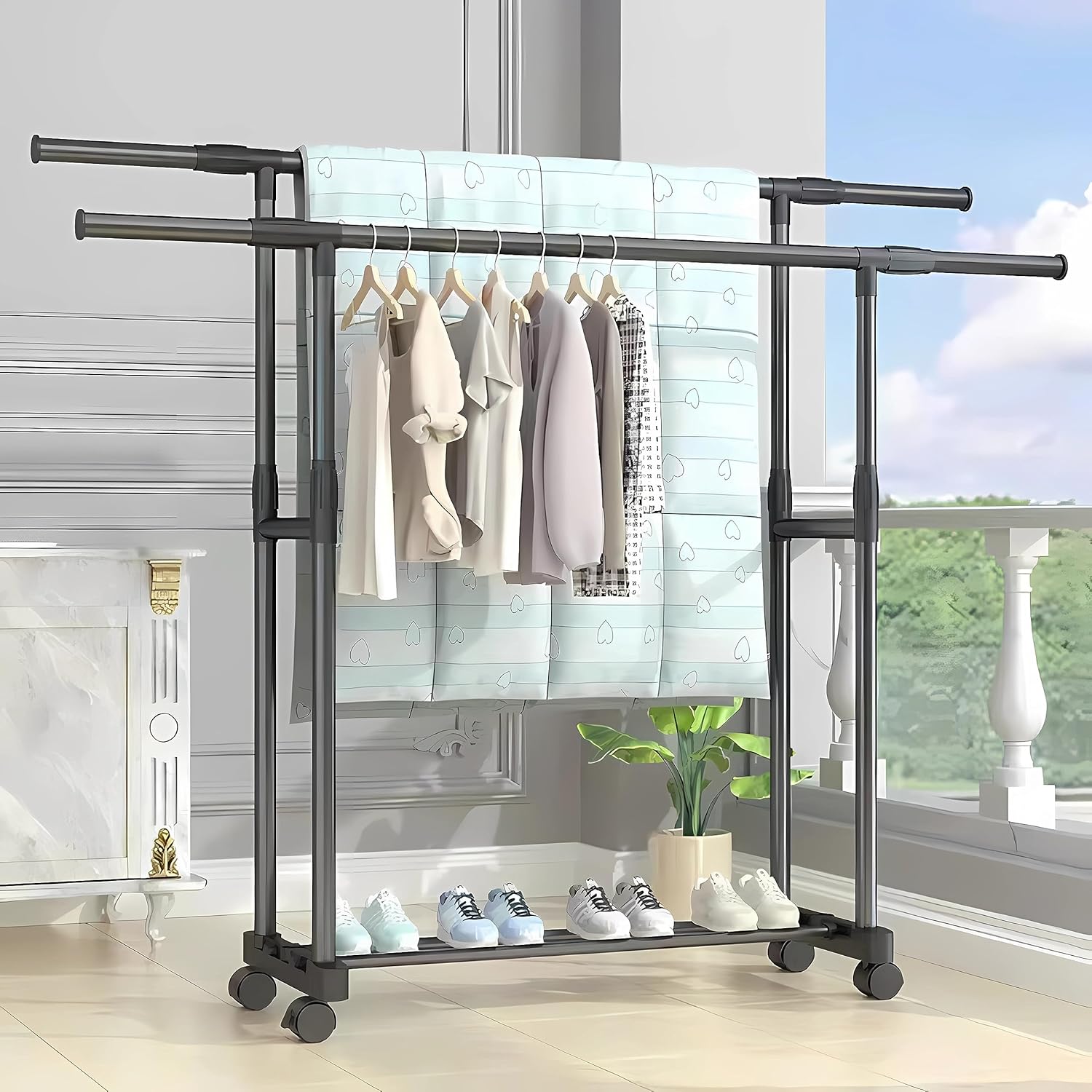 Cuier Stativ cu 4 Rafturi, Suppop®, Retractabil 90-155 cm, Rafturi ...