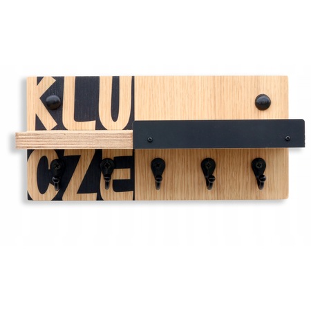 Organizator de chei cu raft, WoodExpert, stejar natural, 5 carlige ...