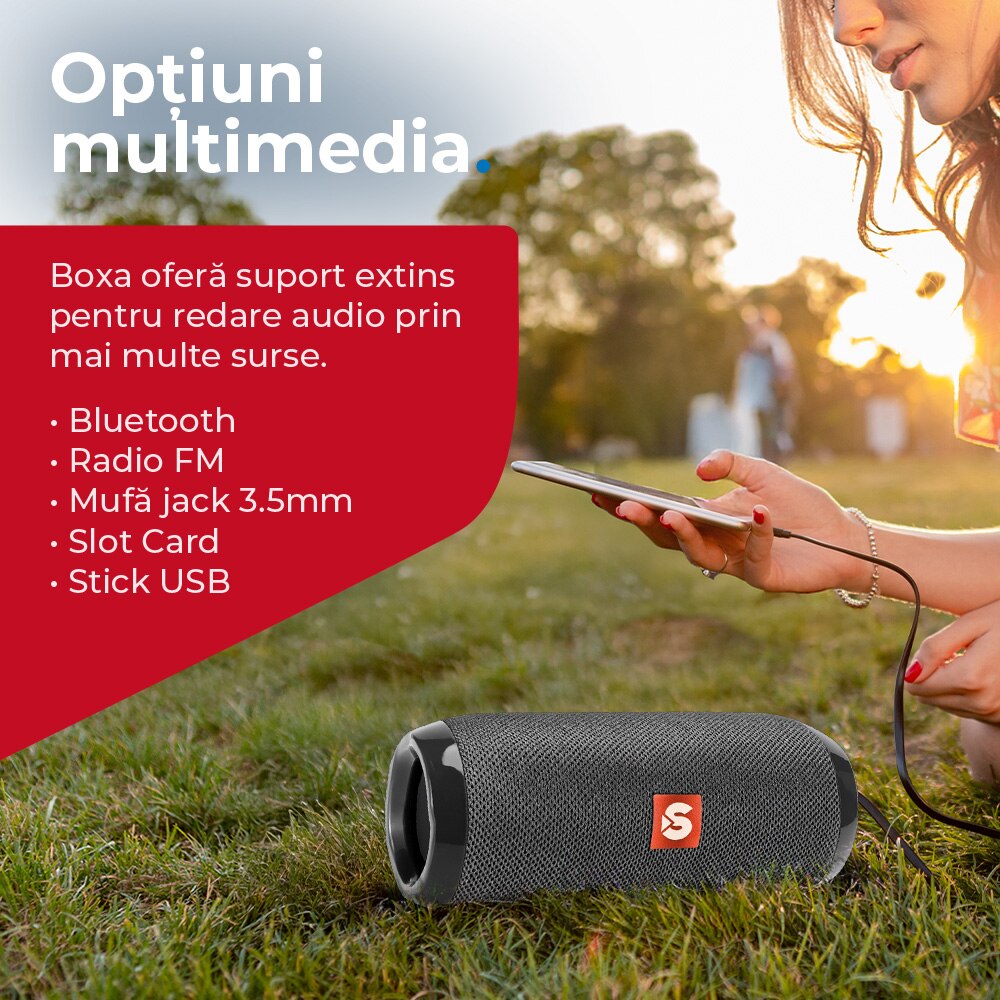 Boxa Portabilă Smarty Boom TG, 10W, Bluetooth, Rezistentă la apă, Negru ...