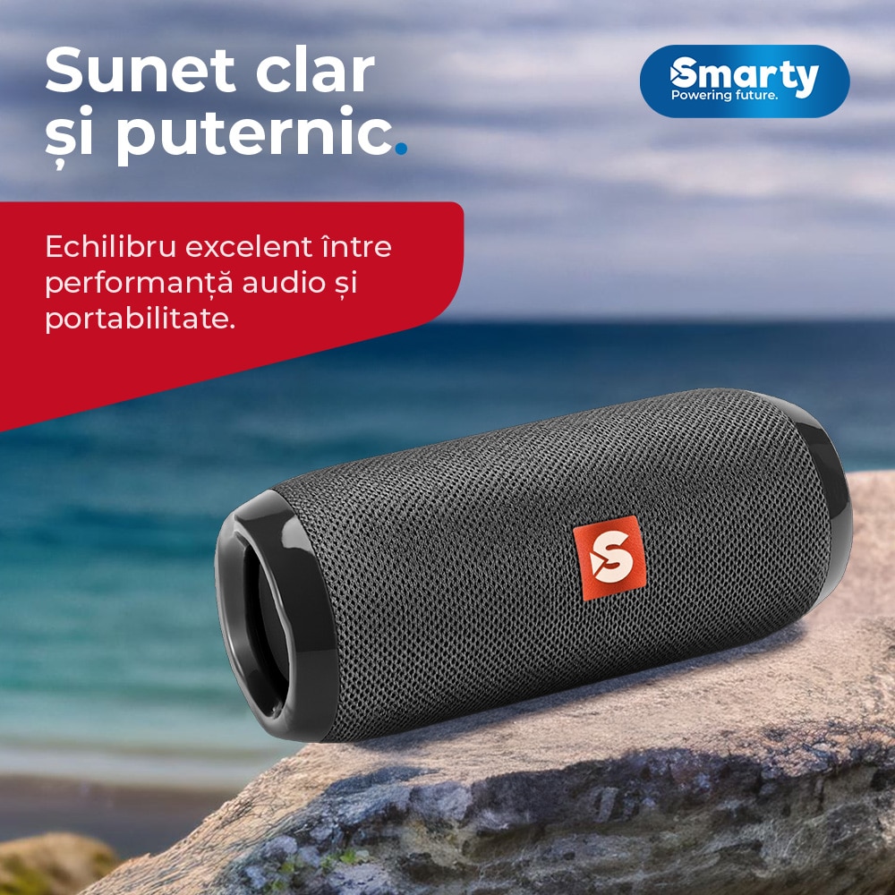 Boxa Portabilă Smarty Boom TG, 10W, Bluetooth, Rezistentă la apă, Negru ...