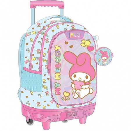 Ghiozdan scolar tip Troller, My Melody, 3 compartimente, 2 roti ...